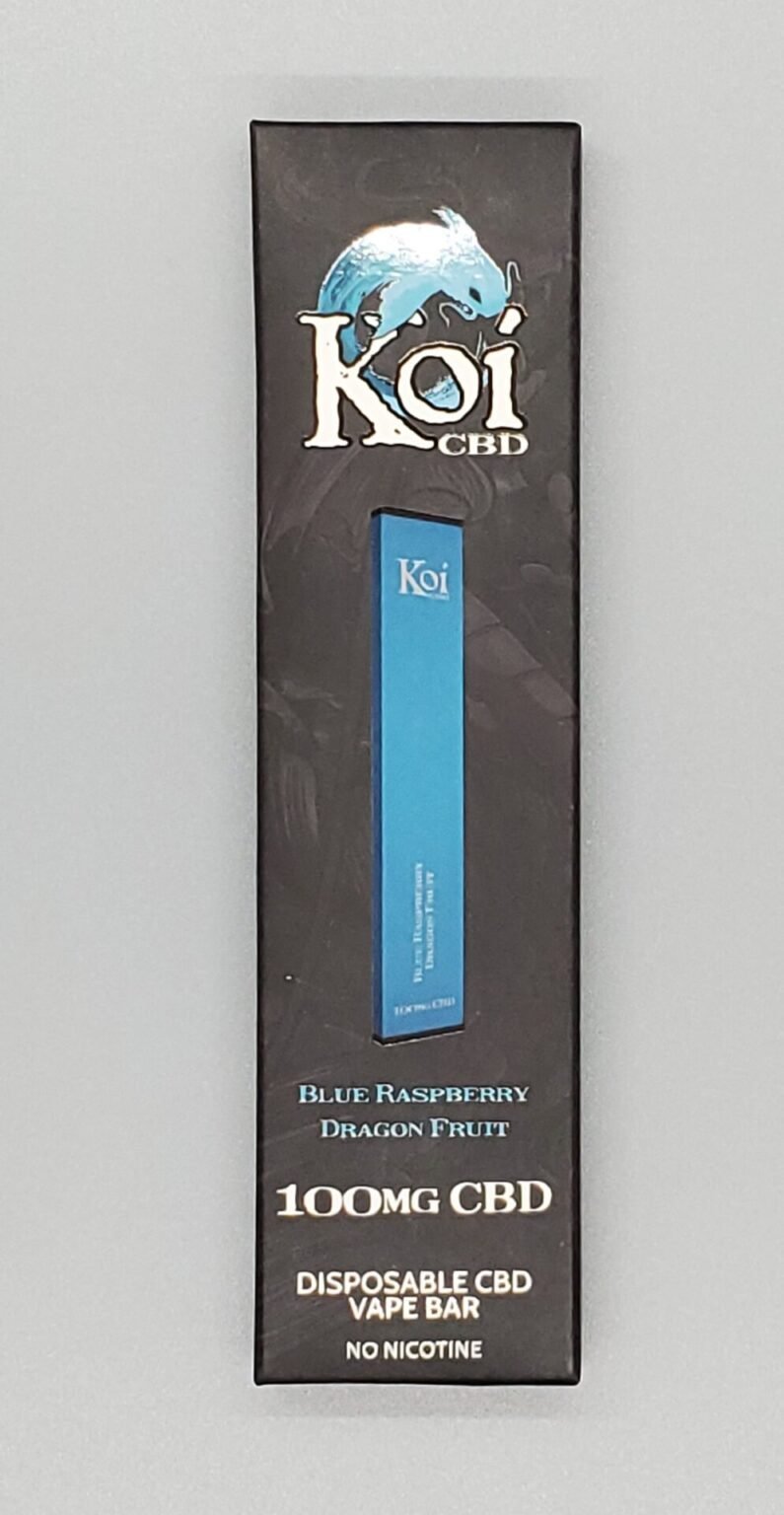 Koi Cbd 100mg Disposable Vape Bar Blue Raspberry Dragon Fruit Skin Dipt